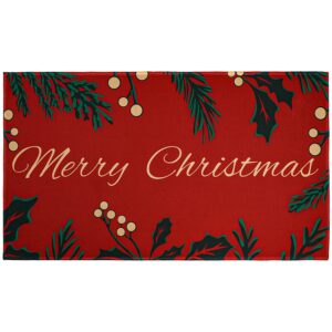 merry christmas decorative welcome doormats,non-slip holiday door mat winter holly for indoor outdoor home garden decoration, red christmas rug entryway front porch farmhouse decor, 30" x 17"