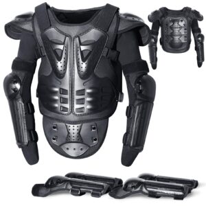 starknightmt upgraded kids motorcycle armor suit teen dirt bike gear riding protective set for cycling, skateboarding, skiing, skating, off-road (black)