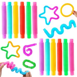 tibdala mini pop tubes fidget toy, 12 pack sensory stretch tubes stress relief toys for kids funny christmas stocking stuffers party favors novelty gifts for boys girls