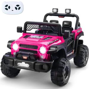 kids ride on car with parent remote control 4x4 ride on truck car kids electric vehicles 12v ride on toys for boys girls power vehicles wheels, single seat, storage box, rose pink