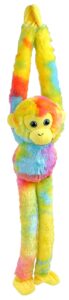 wild republic hanging monkey, vibes bright, rainbow, light and sound, 22 inches, gift for kids, plush toy, fill is spun recycled water bottles