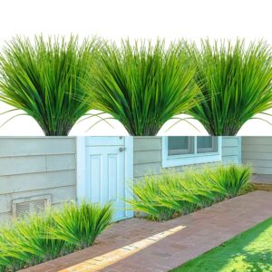 12 bundles artificial wheat grass outdoor plants, uv resistant fake grass faux plastic greenery stems plants for porch garden farmhouse window box decorating