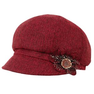 colorsun winter classic retro visor newsboy cabbie cap beret hats with flower buckle for woman ladies red wine