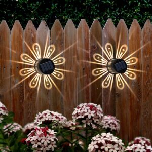 newnen solar fence lights, 2 pack deck light solar powered, solar outdoor lights waterproof for garden backyard patio wall stair fence decor warm white