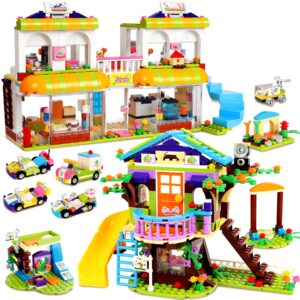 friends tree house&friends mall building blocks sets for girls 6-12, 1195 pieces friends supermarket tree house building kit with storage box, friends grocery store tree house building set for gifts