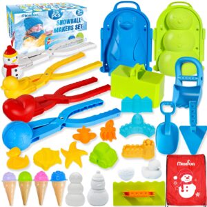 max fun 25pcs winter snowball tool kit with handle for snow ball shapes fights duck for kids toddlers adults outdoor sand molds beach toys