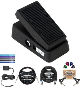 dunlop cry baby 535q mini wah guitar effects pedal (cbm535q) bundle with blucoil 4x guitar picks, 10' straight instrument cable (1/4"), 9v ac adapter, 2x patch cables, 5x cable ties, and 20' xlr cable