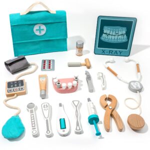 robud doctor kit for kids with teeth toy dentist kit for kids realistic wooden doctor set for kids pretend play montessori toys doctor playset