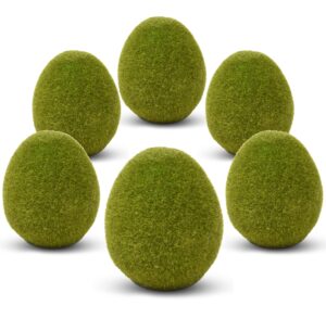 6 easter green mossy eggs spring decor artificial fuzzy flocked moss balls decorative holiday furry covered egg for indoor home kitchen table shelf bowl decorations & outdoor garden yard potting craft