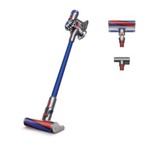 dyson flagship v7 fluffy hepa cordless stick vacuum cleaner: combination/crevic tool, 2 power modes, 2 tier radial cyclones, no-touch dirt emptying, docking station (blue)