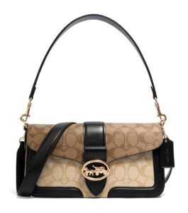 coach women's georgie shoulder bag in blocked signature canvas im/khaki/lt khaki/black