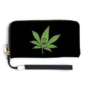 funnystar pot leaves weed women’s pu leather wallet with card holders money organizer zipper purse wristlet handbag