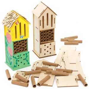 baker ross wooden bug hotel kits - pack of 2, woodcraft activities to paint and decorate for kids arts and crafts or garden projects (fe508)