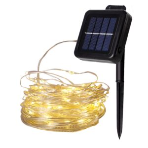 solar light string, solar copper wire light string 33 feet 100 led small lights, 8 switching modes, starry sky outdoor waterproof, suitable for home, garden, terrace, wedding and party (warm white)