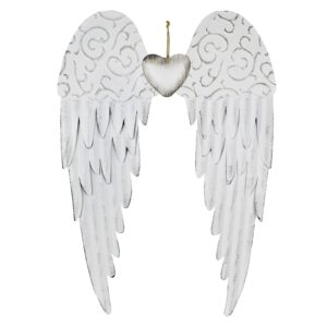 veclotch angel wings wall decoration, antique hanging metal angel with heart decorative angel wings wall sculpture indoor outdoor wall decor hanging for home bedroom living room garden (1)