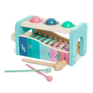 nukied musical pounding toy for educational play, wooden montessori baby musical toys with hammer and slide out xylophone for toddlers