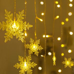 snowflake curtain lights: 212 led string lights with 15 snowflakes, decorative twinkle window fairy light 8 modes for indoor home bedroom wall garden patio porch party wedding xmas decor