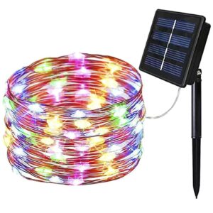 solar light string, solar copper wire light string 33 feet 100 led small lights, 8 switching modes, starry sky outdoor waterproof, suitable for home, garden, terrace, wedding and party