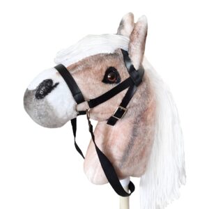 cute realistic hobby horse on a stick with bridle - plush hobbyhorse