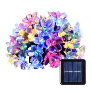 solar light string, outdoor waterproof light string garden christmas decoration lights 39 feet 100 led solar cherry peach flower string light, suitable for home, garden, terrace, wedding and party