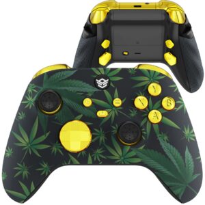 hexgaming advance wireless controller for xbox series x & s, for xbox one, and for windows 7/8/10-4 remappable back buttons - triggers stop - interchangeable thumbsticks - green weeds