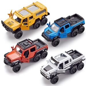 kidami diecast toy trucks 4 pack pull back toy cars openable doors off-road car toys birthday gift for boys and toddlers (original)