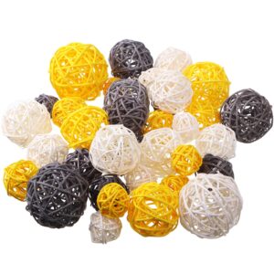 patelai 36 pcs valentines day decorations wicker rattan balls decorative balls for vase centerpiece bowls orbs filler for home decor,4 sizes(yellow, gray, white)