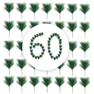 sujiujiu 60pcs 3.9"x3.1"artificial pine needles branches-small green twigs stems picks-fake greenery picks for christmas garland wreath embellishing and home holiday garden decoration