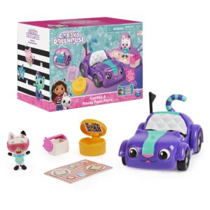 gabby's dollhouse, carlita toy car with pandy paws collectible figure and 2 accessories, kids toys for ages 3 and up