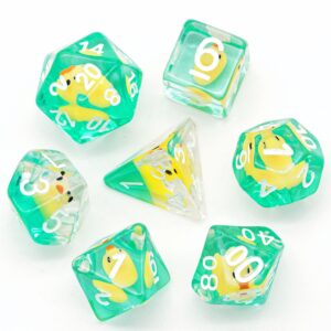 cusdie 7-die dnd dice, polyhedral dice set filled with animal, animal dice set for role playing game dungeons and dragons d&d dice mtg pathfinder (yellow duck)