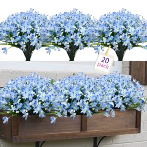 artificial flowers outdoors 20 bundles fake daffodils flowers greenery no fade faux plastic plants for decoration bouquet indoor outdoor home garden porch window box decorating (blue20)