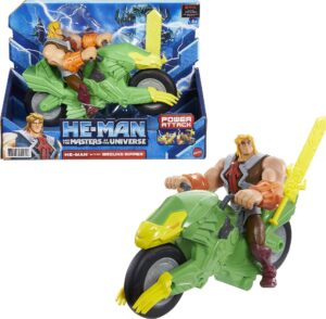 masters of the universe he-man and the action figure + vehicle based on animated series, articulated battle characters, gift for 4 years and older