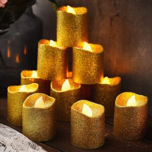 honoson 24 pack gold candles party decoration flameless candles led tea light candles battery operated candle fake candle for halloween christmas valentine's day diwali wedding table decor