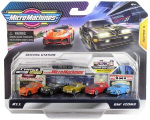 micro machines 2021 series 4 world pack #11 gm icons: zr1 corvette, pontiac trans am, '63 split window corvette, iroc-z camaro, cadillac cts v