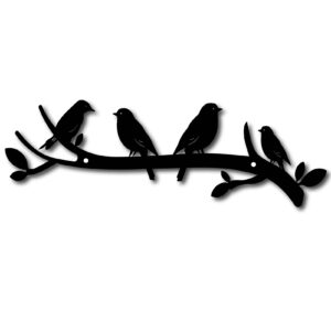 creatcabin love birds on a branch metal wall decor tree art metal bird garden wall art signs black hanging for christmas halloween home decoration indoor outdoor garden aesthetic bedroom 12x4inch