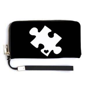 funnystar autism awareness puzzle piece women’s pu leather wallet with card holders money organizer zipper purse wristlet handbag