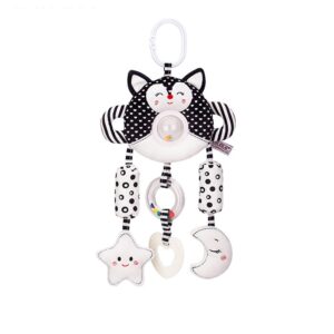 d-kingchy baby stroller hanging toy, baby toys 0-12 months, infant toys soft plush car seat toys with teether sound wind chimes, black and white toys for 0, 3, 6, 9, 12 months (fox)