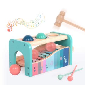 enlitoys wooden pounding and hammer toy xylophone and gear pounding a ball track game with hammer toddler toys for 3 year