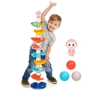 fun little toys ball drop toys for toddler 1-3, 9 layer roll swirling ball tower with 3 balls, ball run ramp for baby learning development educational activities toy birthday gift