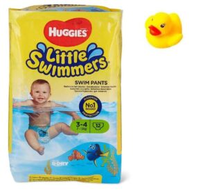 small - little swimmers disposable swim diapers, (15lb-33lb.), 12-count bonus rubber duckie pool toy