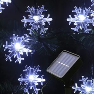 anfunman 50 led 30 ft solar christmas lights, 8 modes waterproof solar snowflake string lights outdoor snowflake decor lights for christmas tree home parties garden fence roof decoration (cool white)