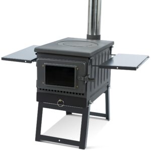 pmny wood burning stove, hot tent stove kit with chimney pipes, side racks and view window, multipurpose camping stove for tent, shelter, heating and cooking