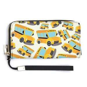 school bus women’s pu leather wallet with card holders money organizer zipper purse wristlet handbag