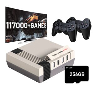 kinhank 117000+ retro game console,super console x cube mini classic video games, gaming systems for tv,plug and play,compatible with 70+ emulators,dual system 4k hd/av output 256g