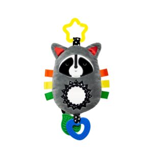 kalianii squish 'n play raccoon activity toy- multi-sensory learning baby toy - stroller toy, car seat toy, tummy time toy, teether toy, baby gift - with mirror, rattle & taggies