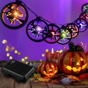 decute halloween decorations multicolored lighted witch, 20led 6.6ft hanging glowing witch string lights halloween outdoor lights waterproof battery powered for outdoor, garden, yard, tree