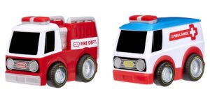 little tikes, my first cars, crazy fast cars 2-pack racin’ responders, fire truck, ambulance, pullback toy car vehicle goes up to 50 ft