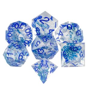 oricraft polyhedral dice, dnd dice, dungeons & dragons dice set, role playing dice, table game dice,blue dried flower sharp edge dice 7pc