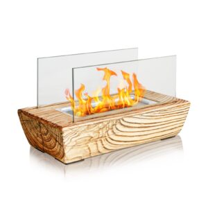 bluu easter decorations for the home tabletop fire pit portable indoor fireplace, personal mini bio ethanol faux wood fire bowl heater for outdoor use