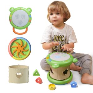 tumama baby drum 3 in1, baby light up toys with sounds, musical toys for toddlers 1-3, baby musical toys for girls boys, green toddler drum